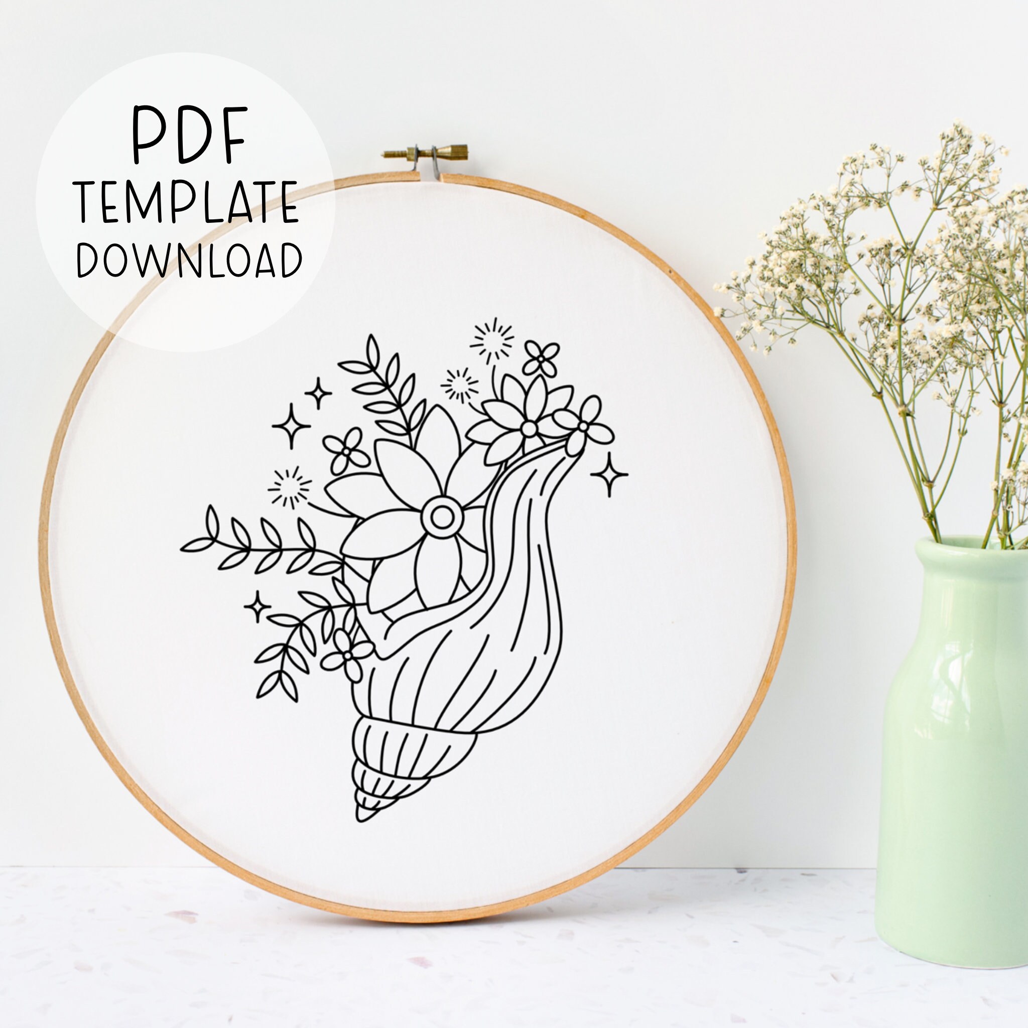 Floral Shell Embroidery Pattern Instant PDF Download Handmade - Etsy