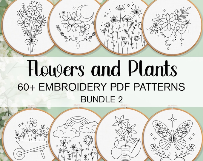Simple Flowers Embroidery Pattern BUNDLE, Easy Floral Hand Embroidery ...