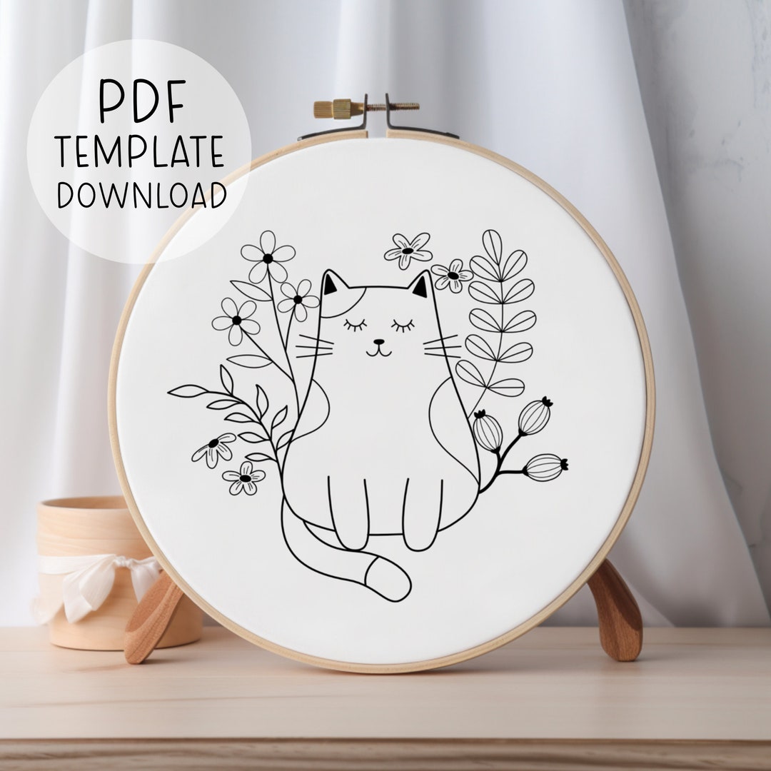 Beginners Embroidery Pattern for Cat Lover, Cat Embroidery Pattern PDF ...