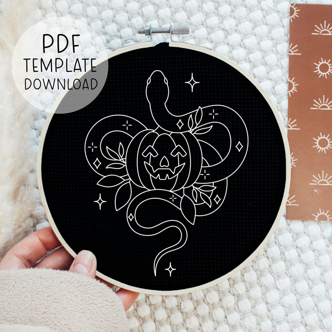 Pumpkin Snake Embroidery Pattern Download, Embroidery Halloween Pattern ...