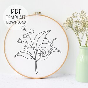 Snail Embroidery Pattern Template, Nature Embroidery Design, Snail Lover Handmade Gift, Leaves ...