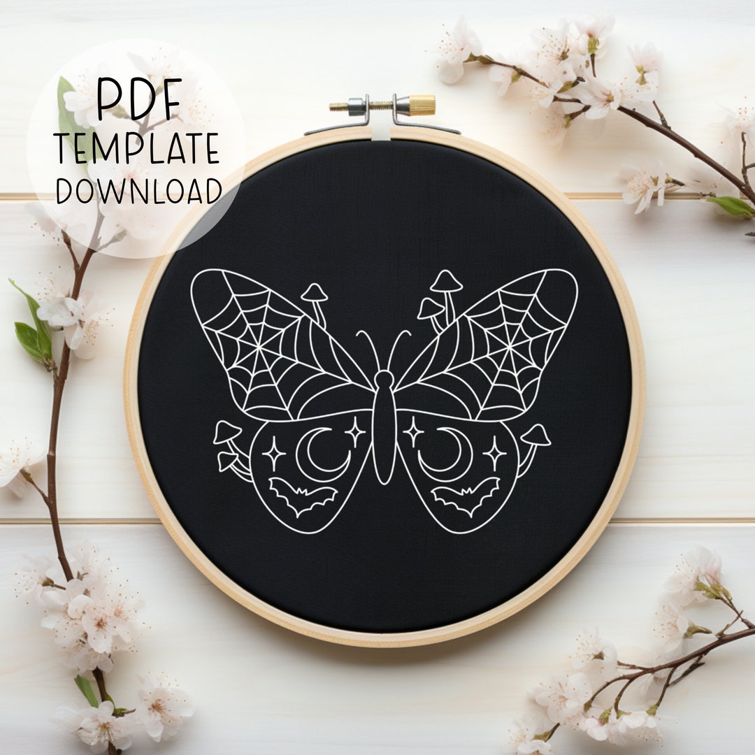 Spooky Butterfly Embroidery Pattern Download, Goth Embroidery Halloween ...