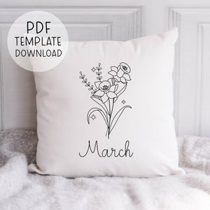 March Birth Flower Embroidery Pattern Template March Embroidery ...