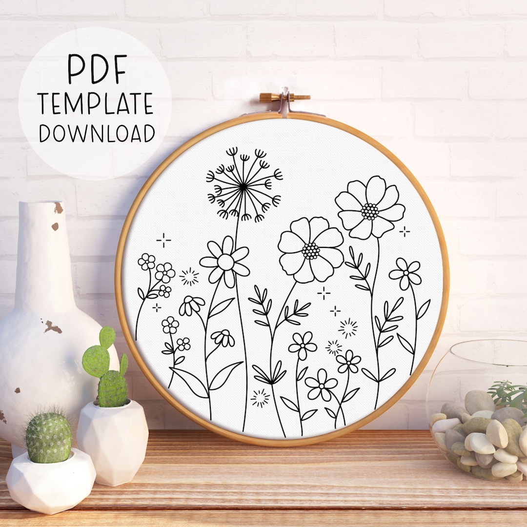 Wild Flowers Embroidery Pattern Instant Download, Botanical Embroidery ...