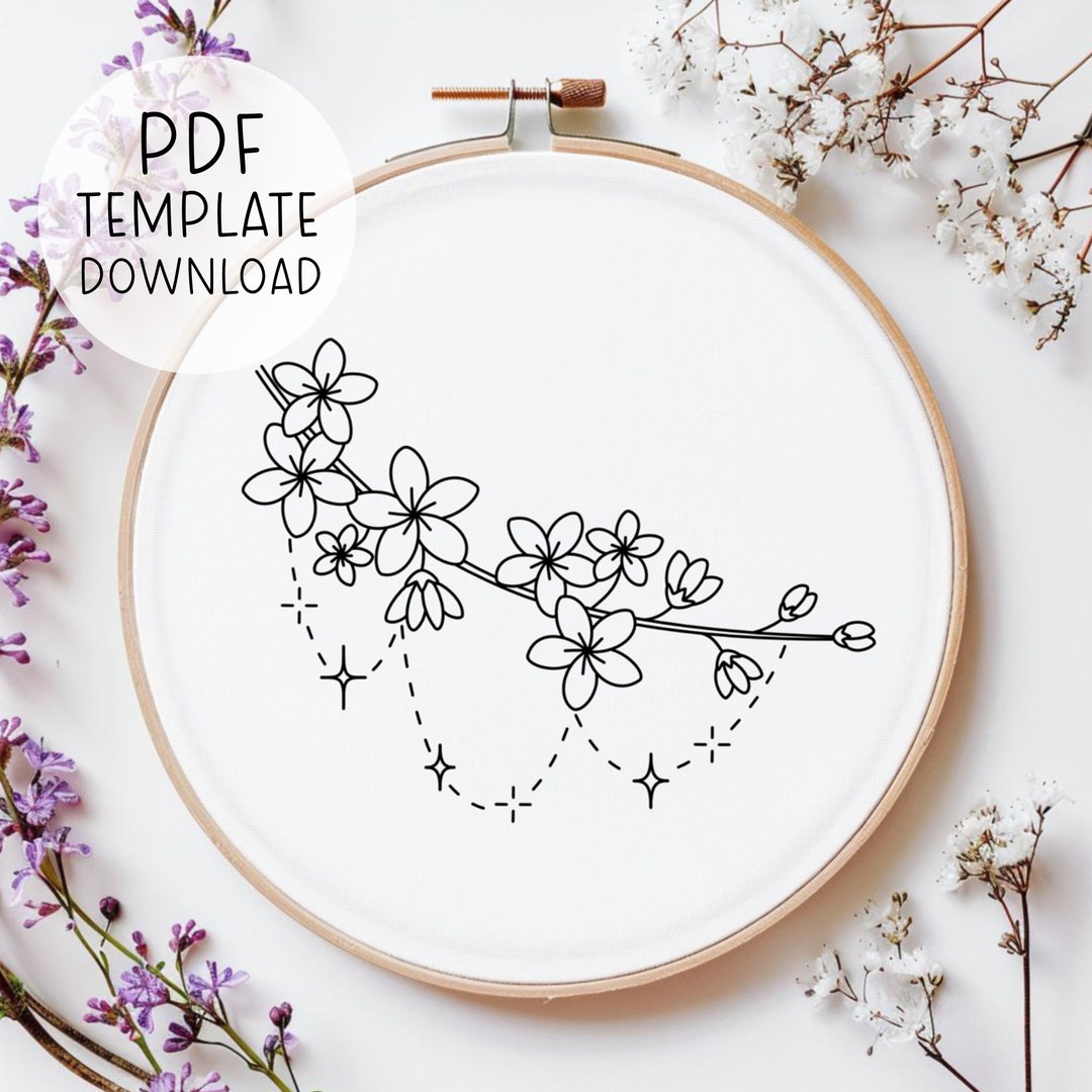 Cherry Blossom Sparkles Embroidery Pattern, Sakura Embroidery, Flowers ...