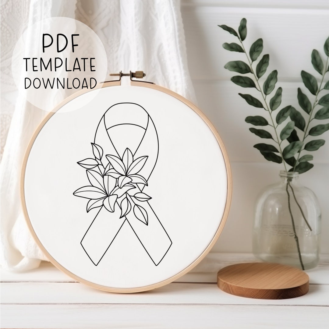 Ribbon Embroidery Pattern Instant Download, Cancer Awareness Ribbon ...