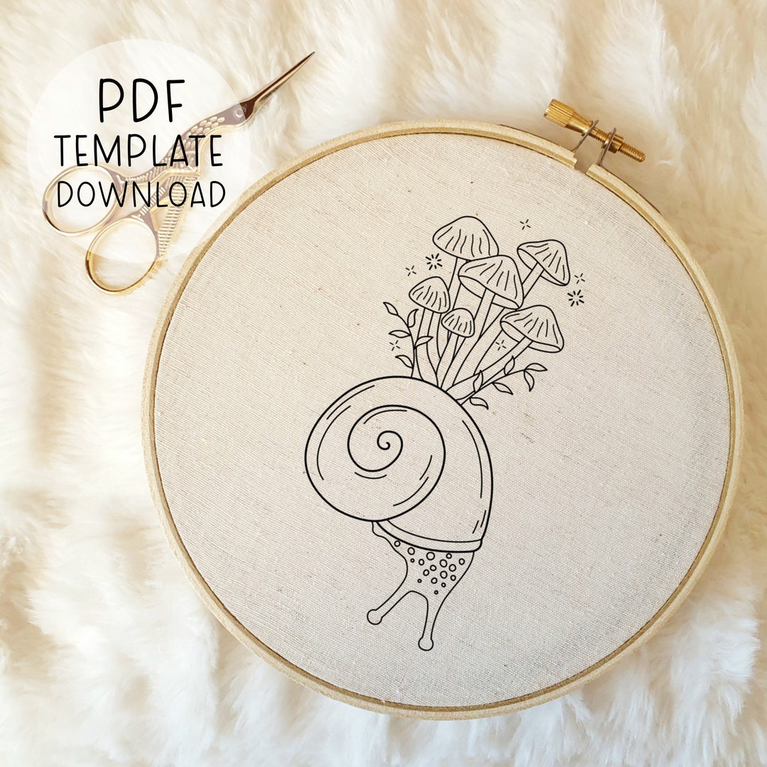 Mushroom Snail Embroidery Pattern Template Mushroomcore Embroideries Mushroom Needlepoint ...