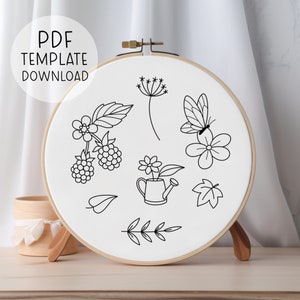 Printable Nature Embroidery Patterns Sheet, Strawberry Hand Embroidery ...