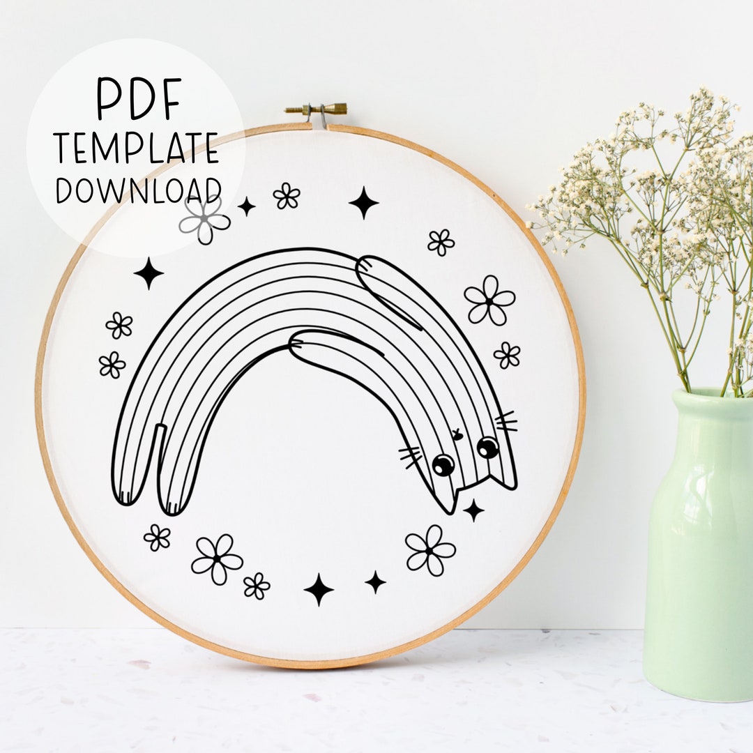 Rainbow Cat Portrait Embroidery Pattern PDF DOWNLOAD, Stitching, DIY ...