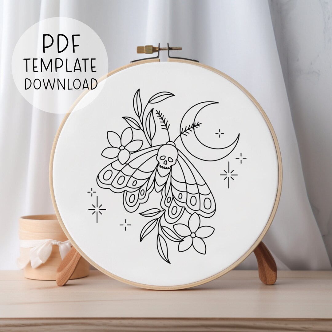 Moth Embroidery Downloadable Pattern, Death's-head Hawkmoth Embroidery ...