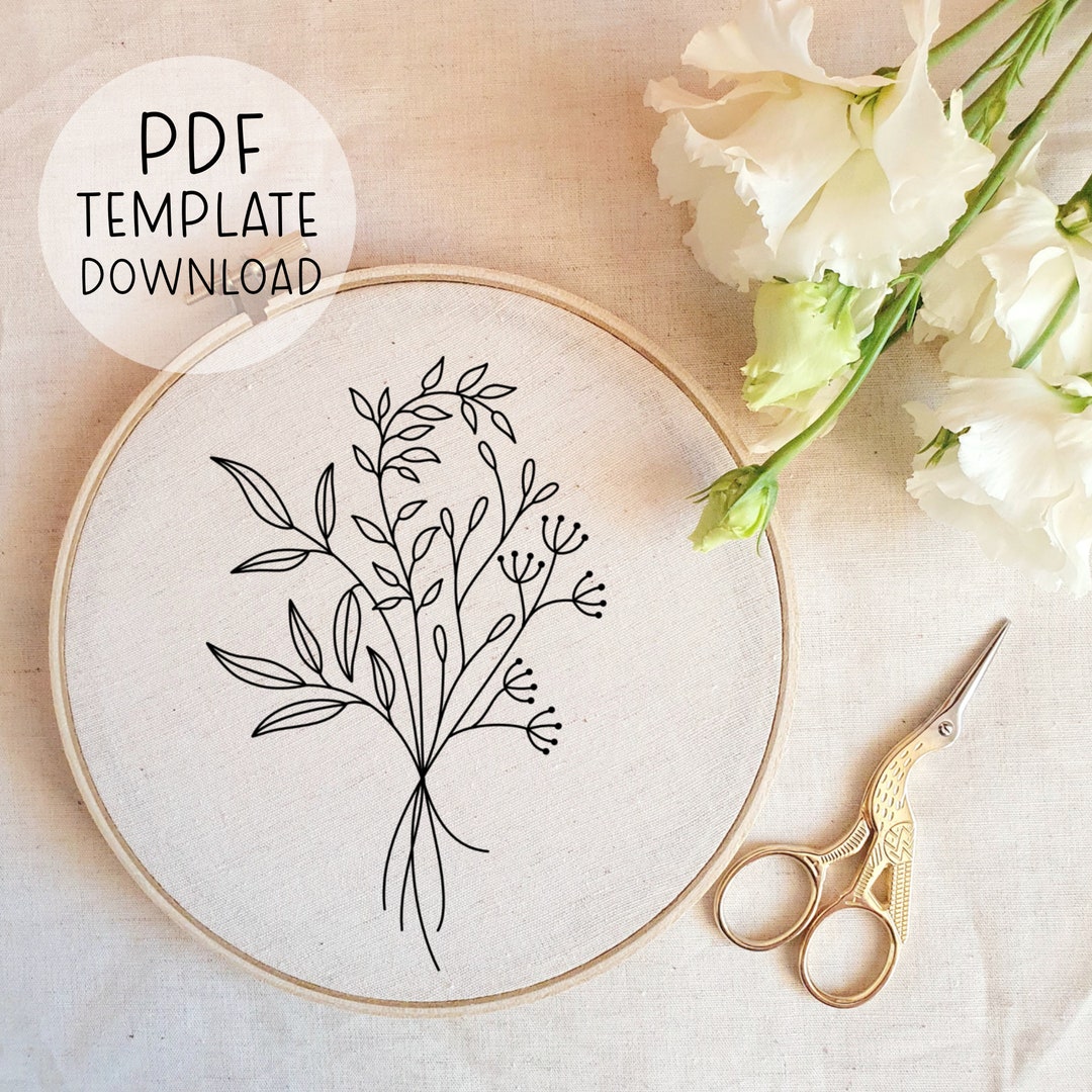 Botanical Embroidery Pattern Instant Download, Foliage Embroidery, Easy ...