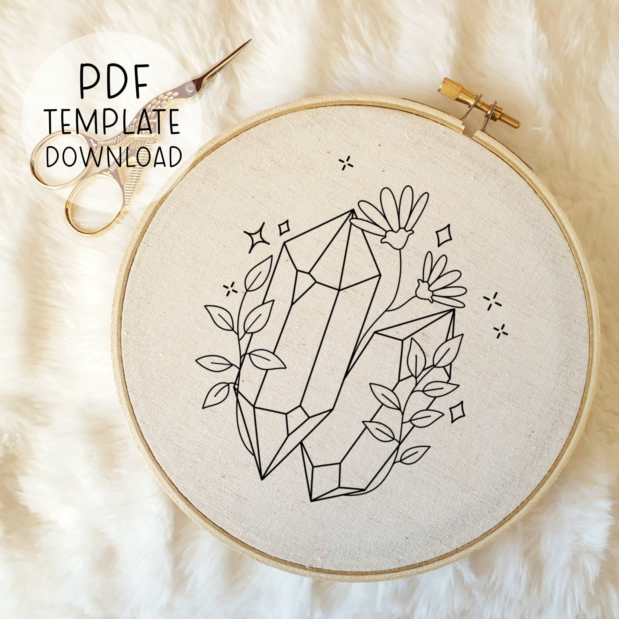 Floral Crystals Embroidery Pattern : Beginner Hand Embroidery Gemstone ...