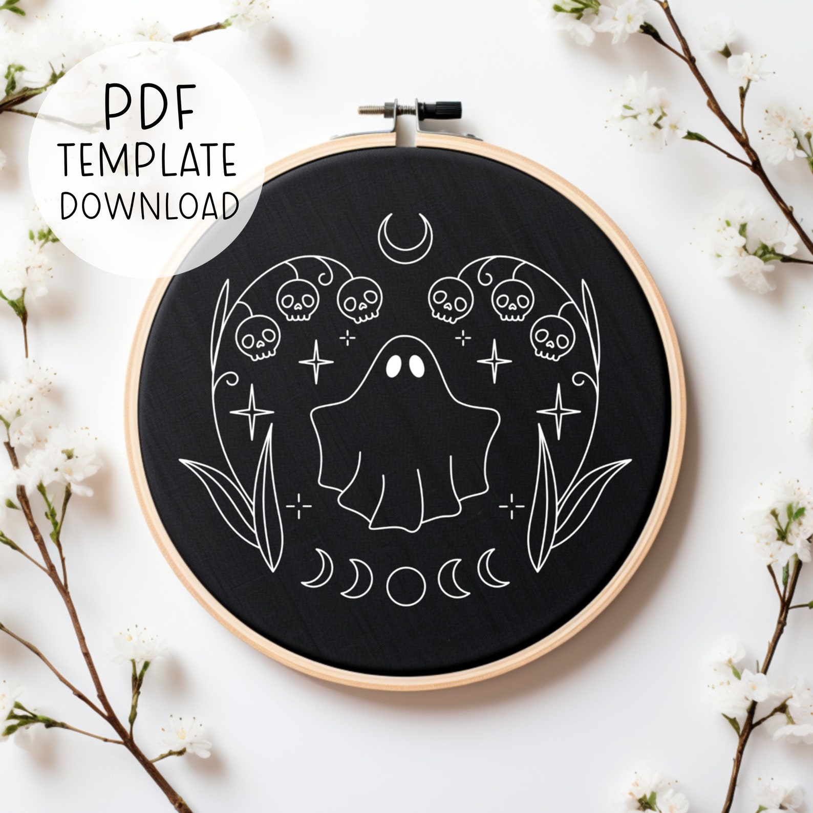 Detailed Spooky Embroidery Pattern Download, Skull Embroidery Halloween ...