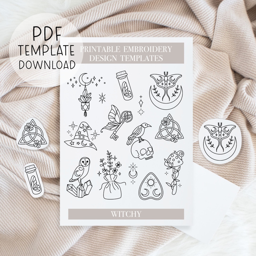 Printable Witchy Embroidery Patterns Sheet, Witch Hand Embroidery, DIY ...