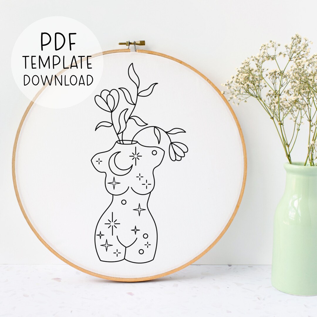 Floral Female Body Embroidery Pattern, Beginner Embroidery, Simple Hand ...