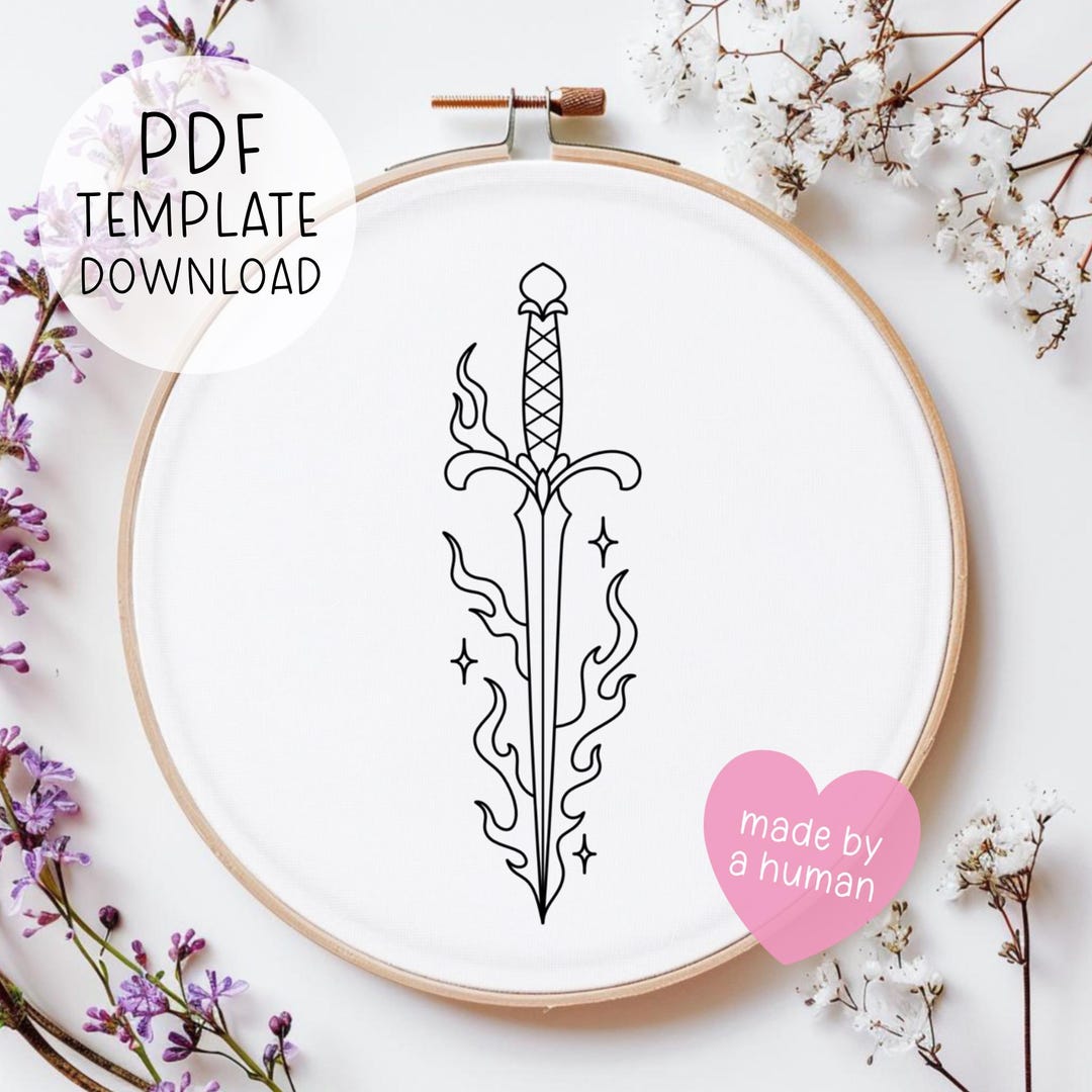 Flame Dagger Embroidery Pattern - Fire Sword Embroidery Digital Pattern ...