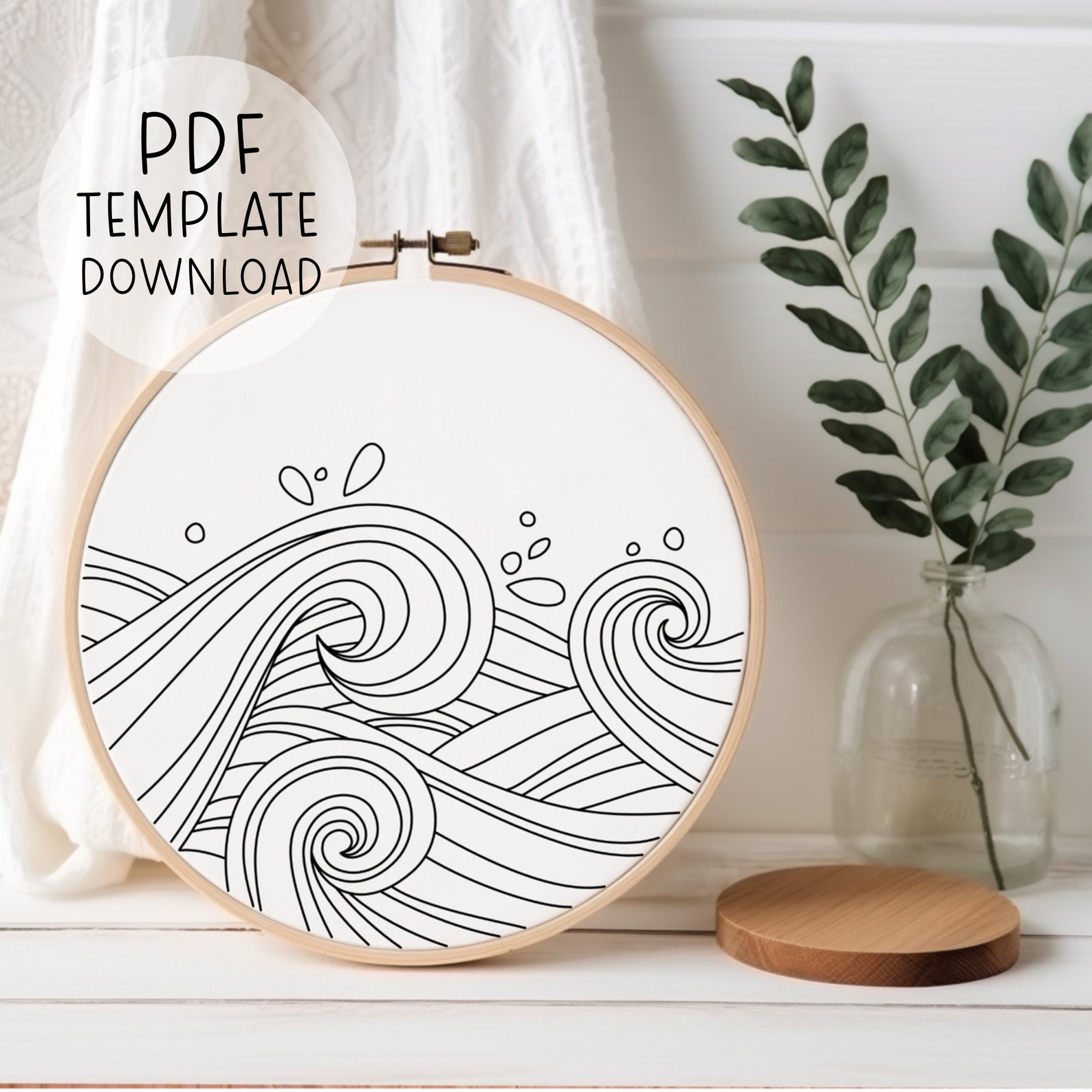 Ocean Waves Embroidery Pattern Download, Sea Embroidery Design, Beach ...