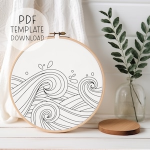 Ocean Waves Embroidery Pattern Download, Sea Embroidery Design, Beach ...