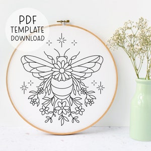 Floral Bee Embroidery Pattern, Stitching Art Pattern, Honeycomb ...