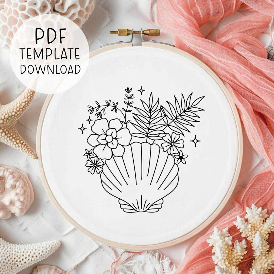 Shell Embroidery Pattern Instant Download, Gift for Beach Lover, Plants ...