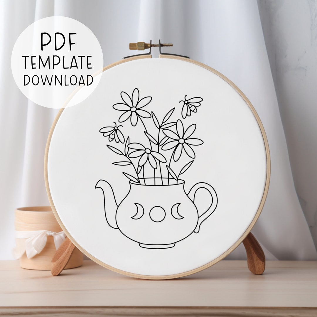 Teapot Hand Embroidery Pattern, Downloadable Embroidery Pattern Cozy ...