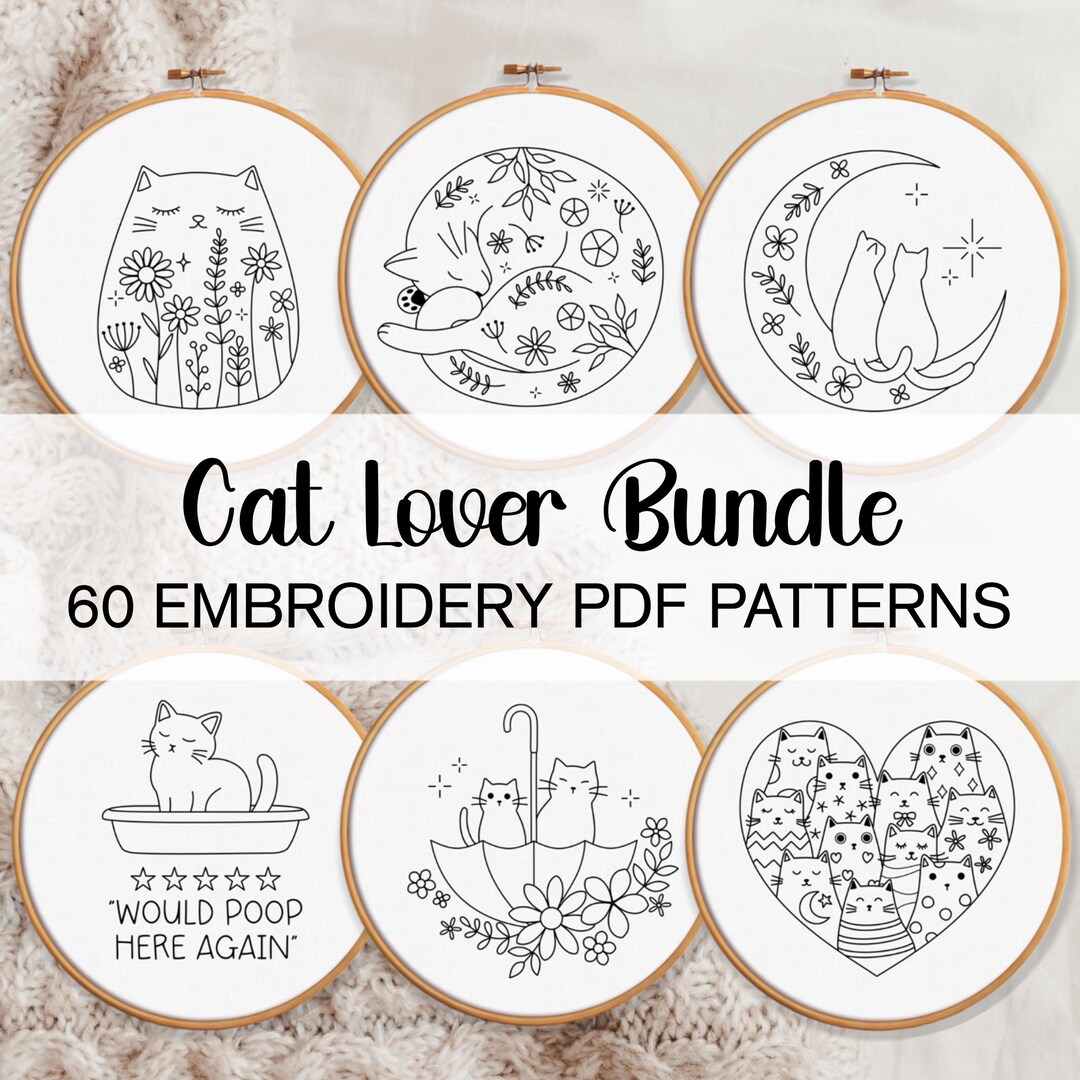 Cat Lover Embroidery Pattern Bundle Download, Cats Hand Embroidery ...
