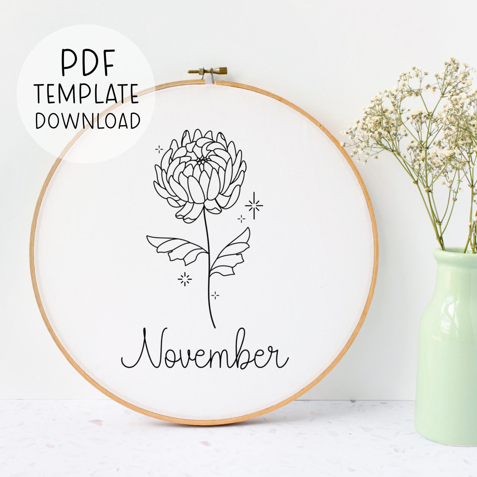 November Birth Flower Embroidery Pattern Template, Astrological ...