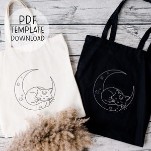 Moon Cat Embroidery Pattern Download, Crescent Moon Needlepoint Pattern ...