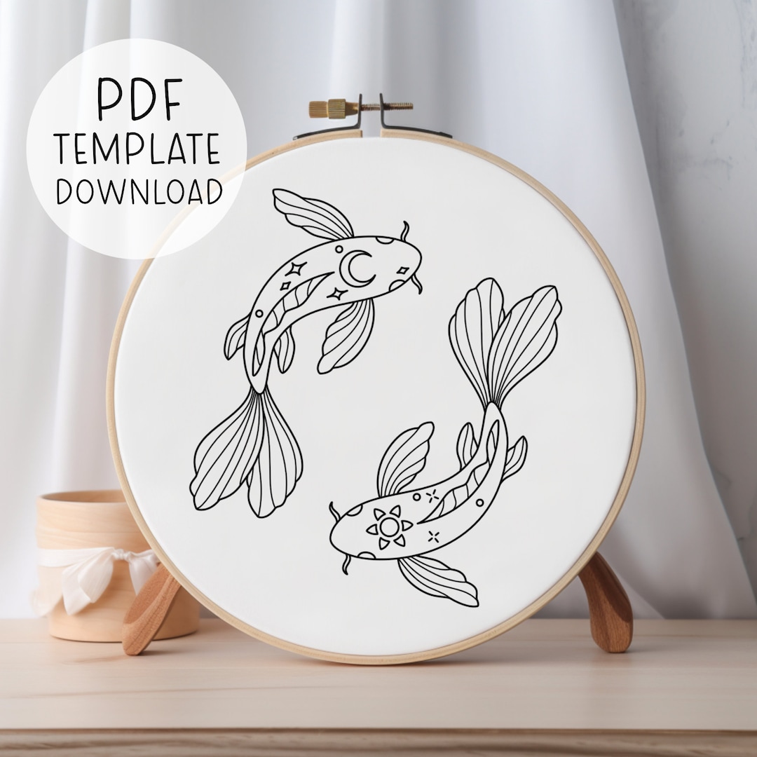 Fish Embroidery Pattern, Boho Embroidery, Sun and Moon Fish Embroidery ...