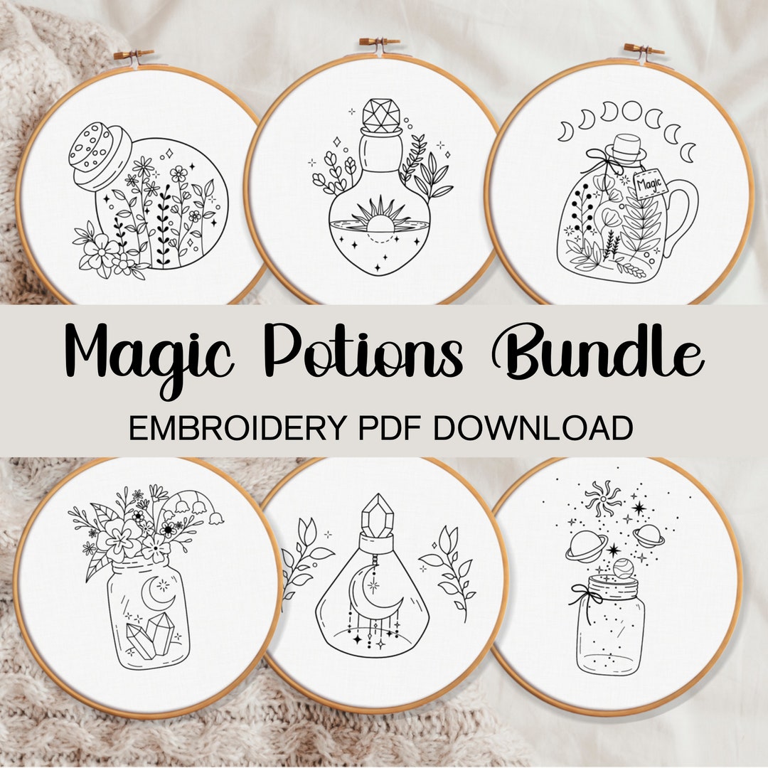 6 Magic Potions BUNDLE Embroidery Pattern Download, Bulk Discount ...