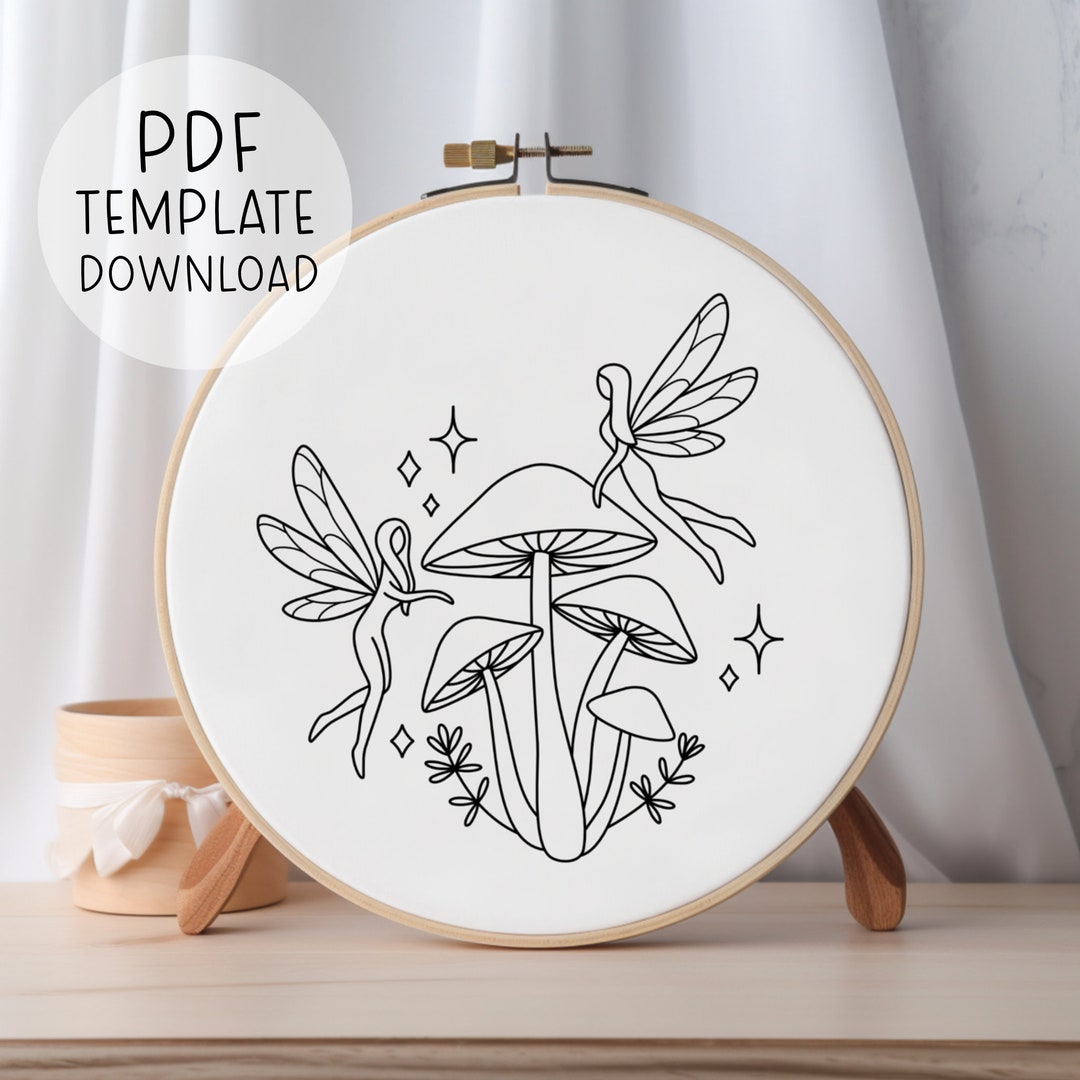 Fairies Embroidery Pattern, Fairycore Embroidery Design, Mushroom Fae ...