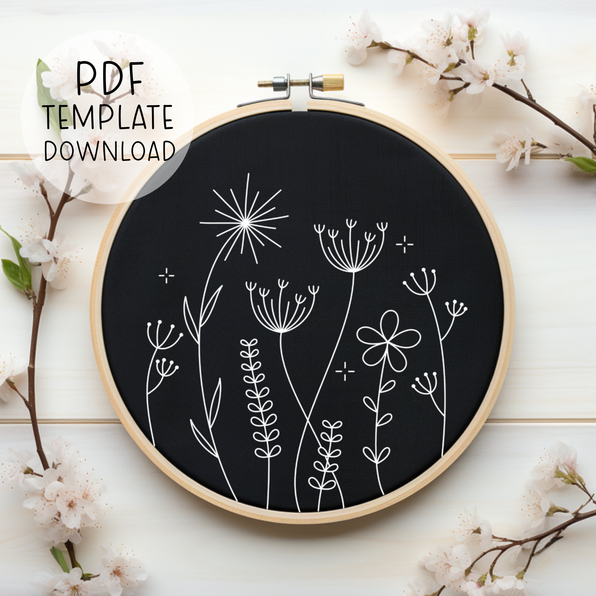 Simple Flowers Hand Embroidery Pattern Template, Easy Floral Embroidery ...