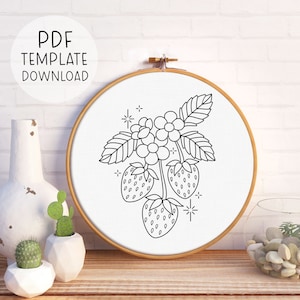 Strawberries Embroidery Pattern PDF Download, Cute Strawberry Decor DIY ...