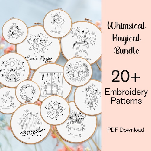 Whimsical Magical Embroidery Pattern BUNDLE Beginner Hand - Etsy