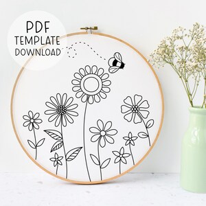 Floral Bee Embroidery Template Pattern, Floral Embroidery Design ...
