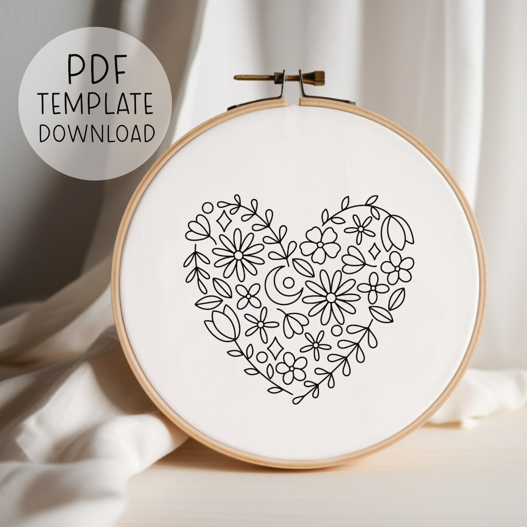 Heart of Flowers Embroidery Pattern, Wedding Hand Embroidery, Love ...