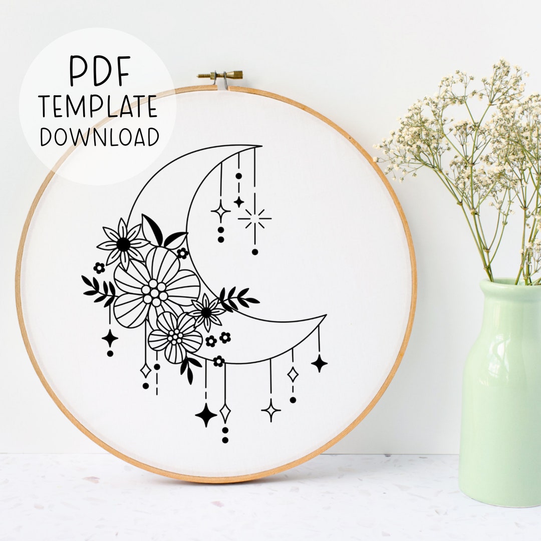 Decorative Moon Embroidery Pattern Digital Download, Celestial Moon ...