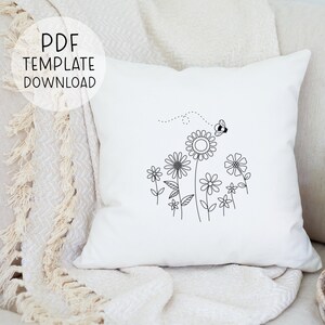 Floral Bee Embroidery Template Pattern, Floral Embroidery Design ...