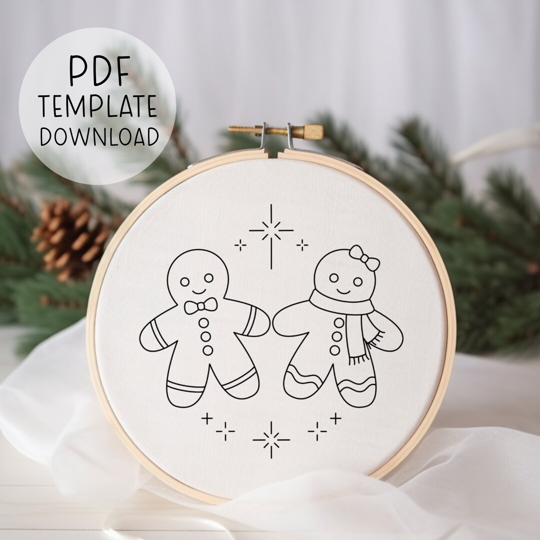 Gingerbread Couple Embroidery Pattern, Gingerbread Girl Embroidery ...