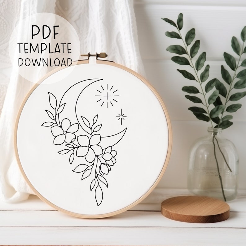 Crescent Moon Embroidery Pattern Download Celestial - Etsy