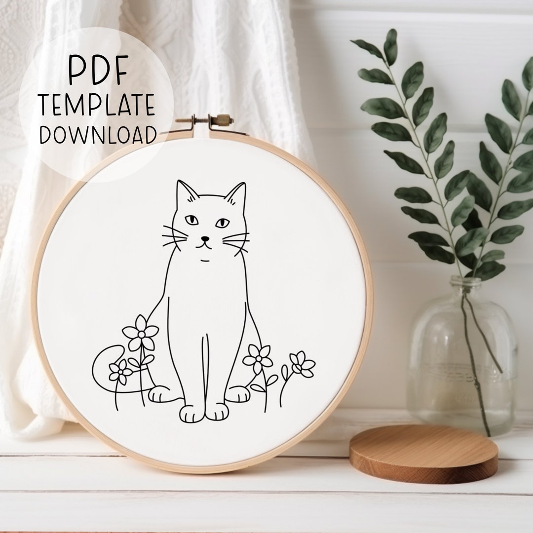 Beginner Cat Embroidery Pattern, Easy Cat Embroidery Pattern PDF, Cute ...