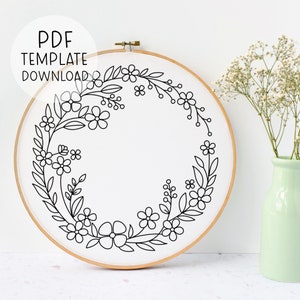 Floral Wreath Embroidery Pattern, Flower Border Embroidery Design ...
