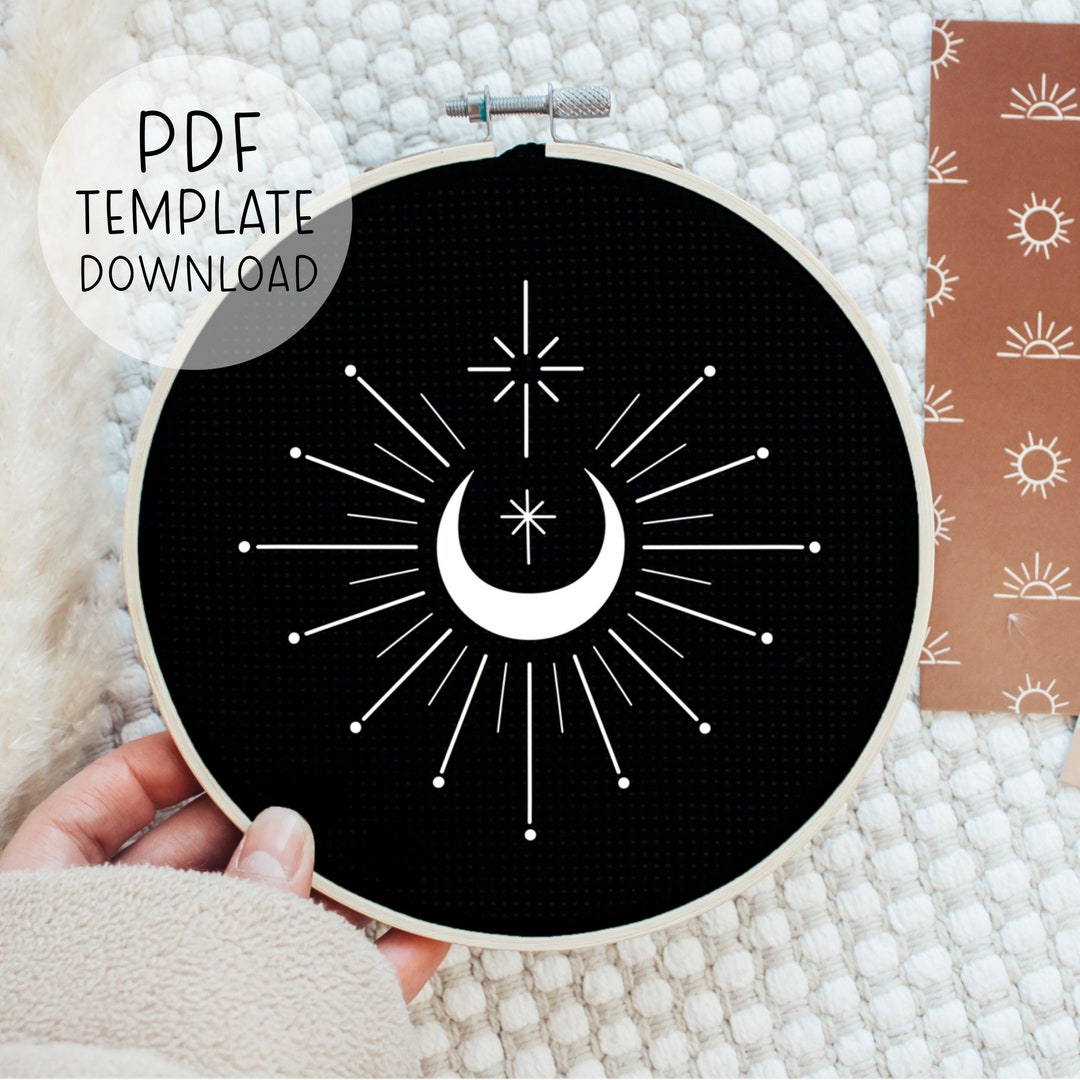 Moon DIY Embroidery Pattern Template PDF DOWNLOAD. Quirky Modern ...