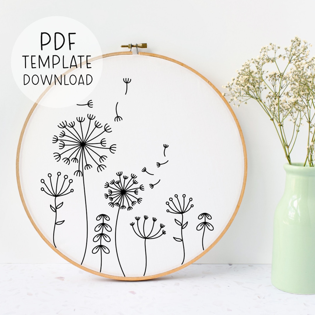 Dandelion Embroidery Pattern Instant Download, Beginner Embroidery ...