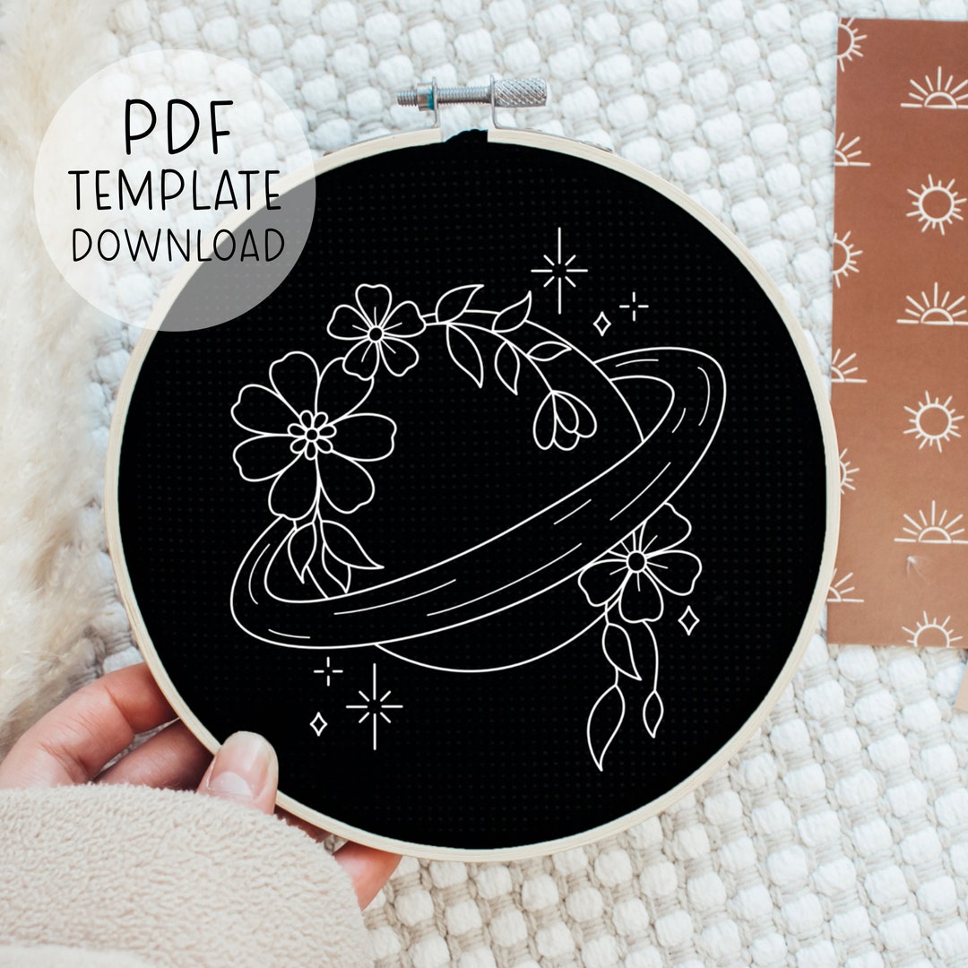 Floral Planet Embroidery Pattern, Universe Embroidery, Planets ...