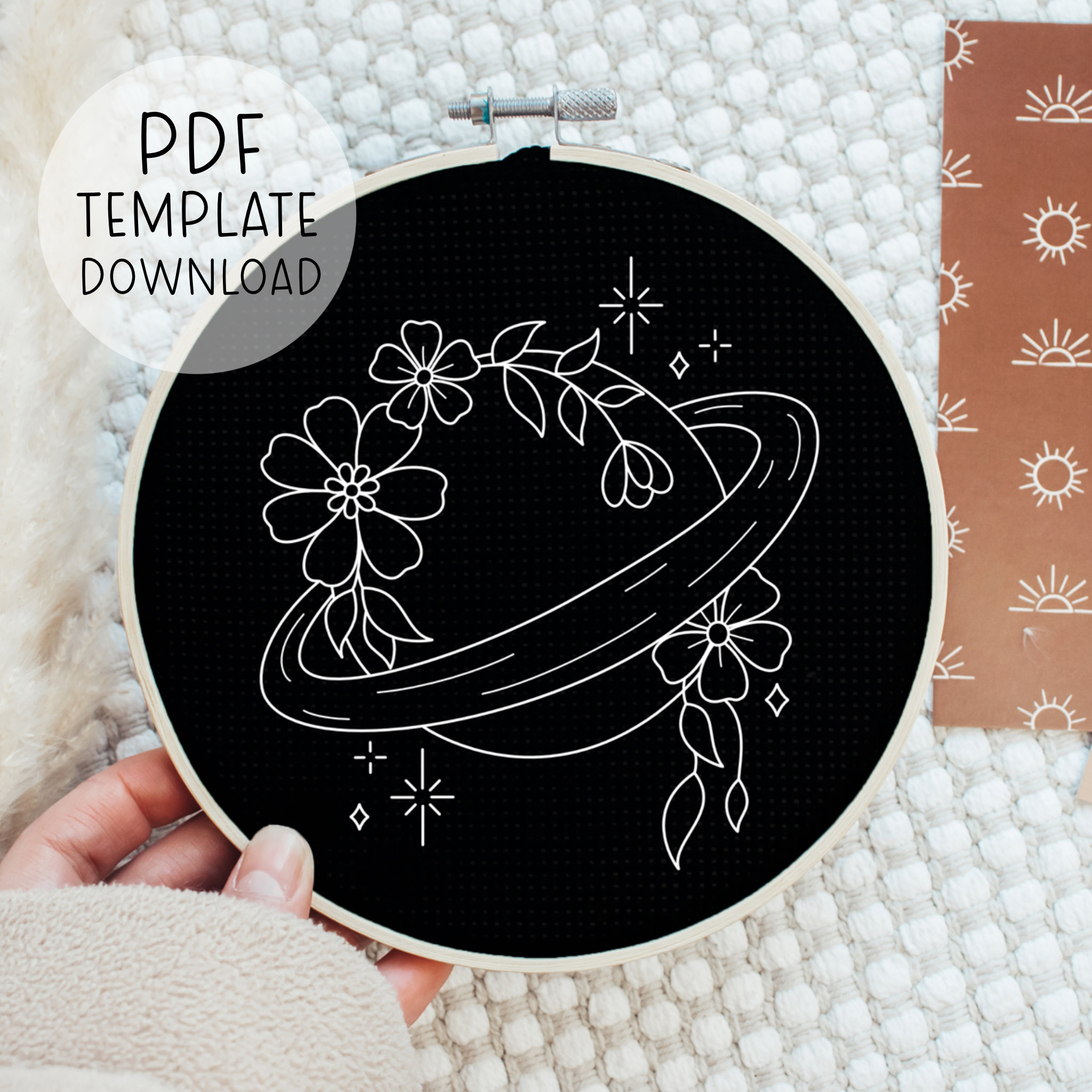 Floral Planet Embroidery Pattern, Universe Embroidery, Planets ...