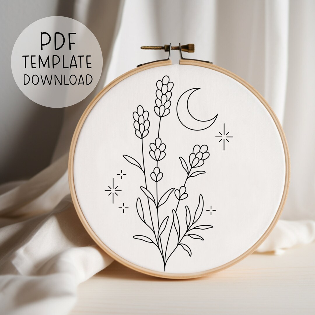 Lavender Embroidery Pattern Download PDF, Moon Pattern, Pretty Flowers ...