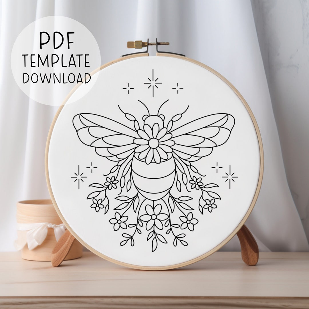 Floral Bee Embroidery Pattern, Stitching Art Pattern, Honeycomb ...