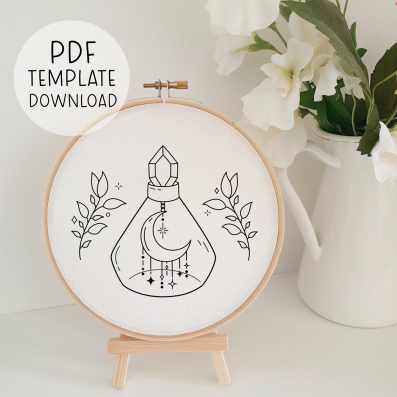 Moon Potion Embroidery Pattern PDF, Magic Potion Embroidery Hoop Art ...