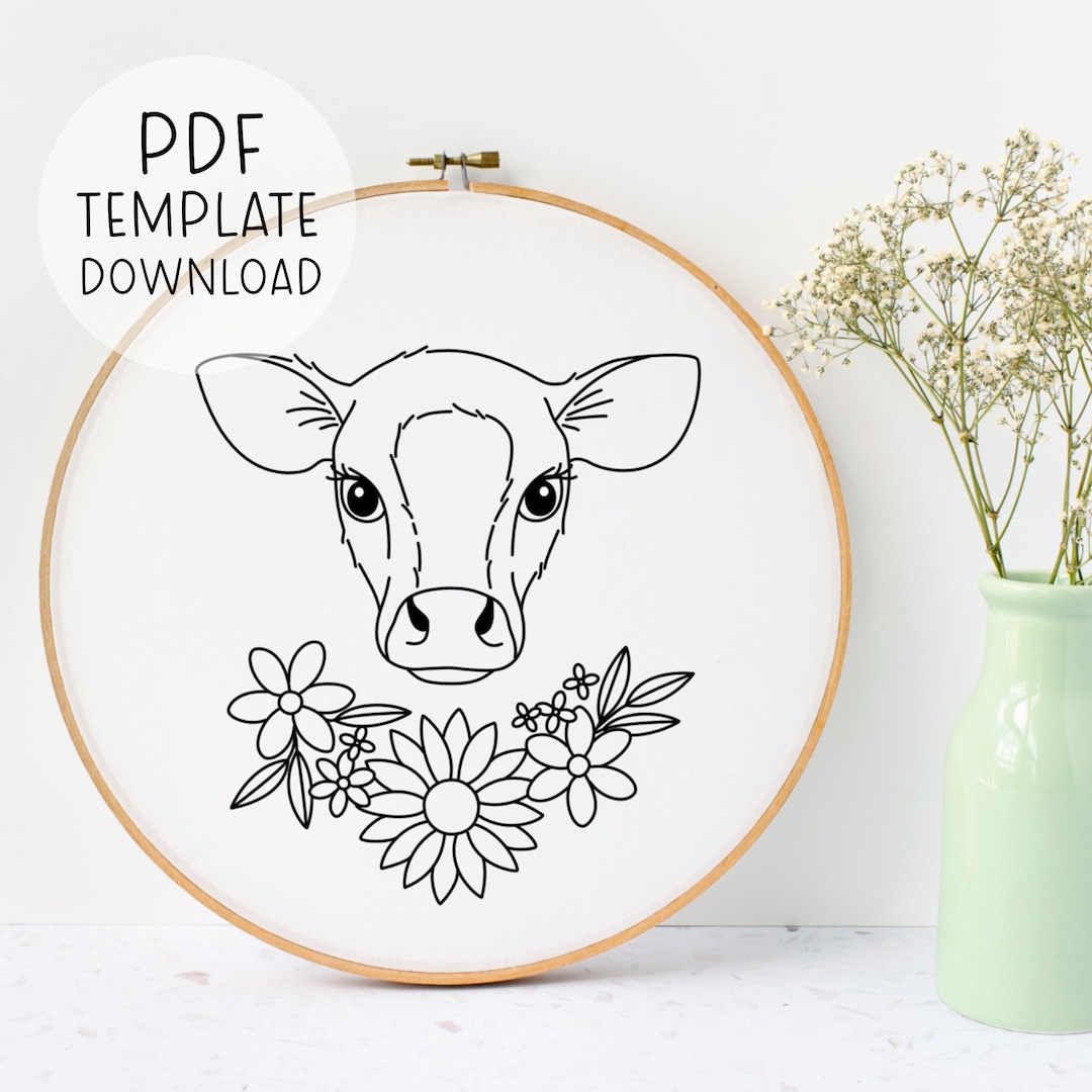Cow Hand Embroidery Pattern, Cute Cow Needlepoint Pattern, Vegan ...